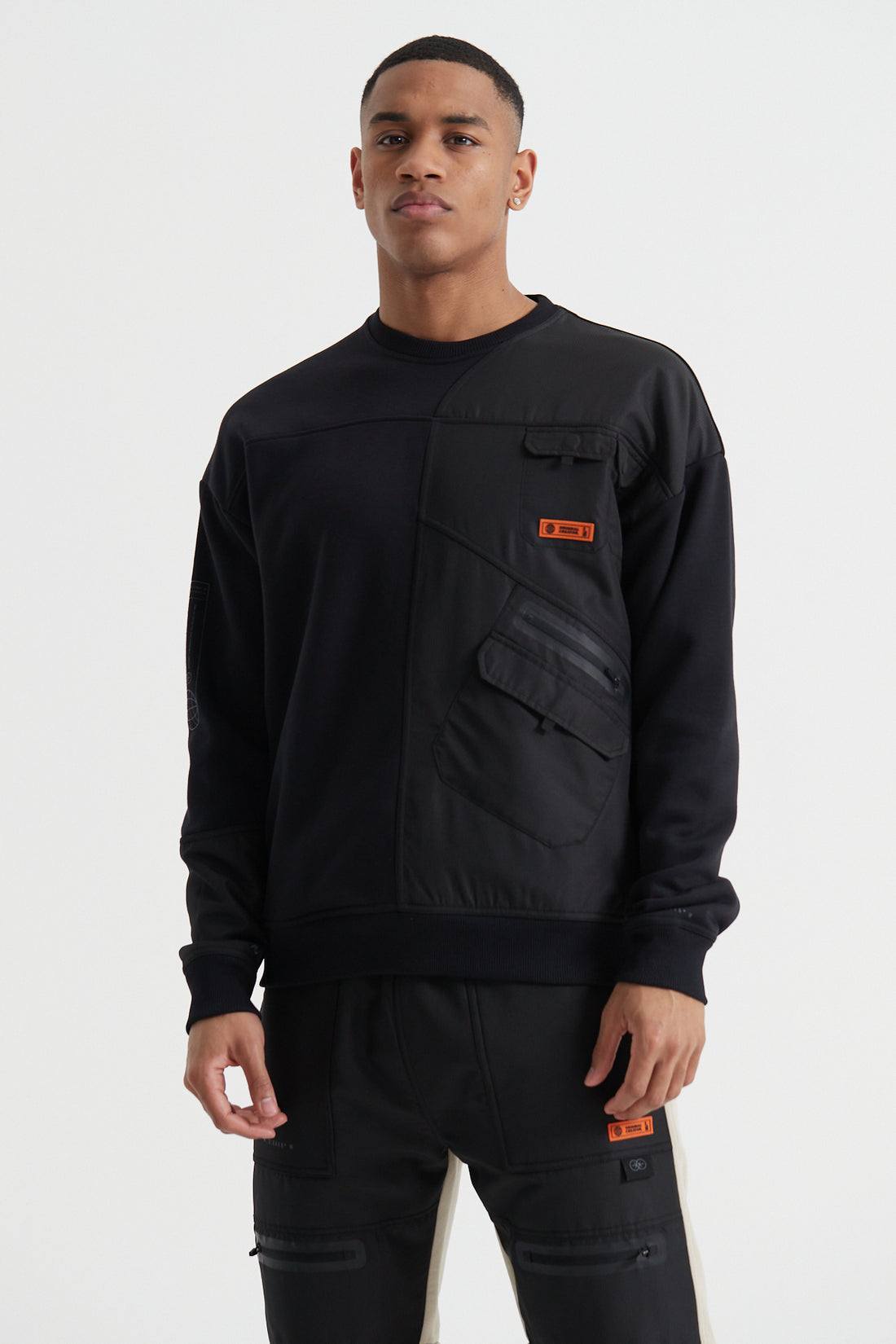 Grid Cargo Sweatshirt in Jet Black - Original Creator
